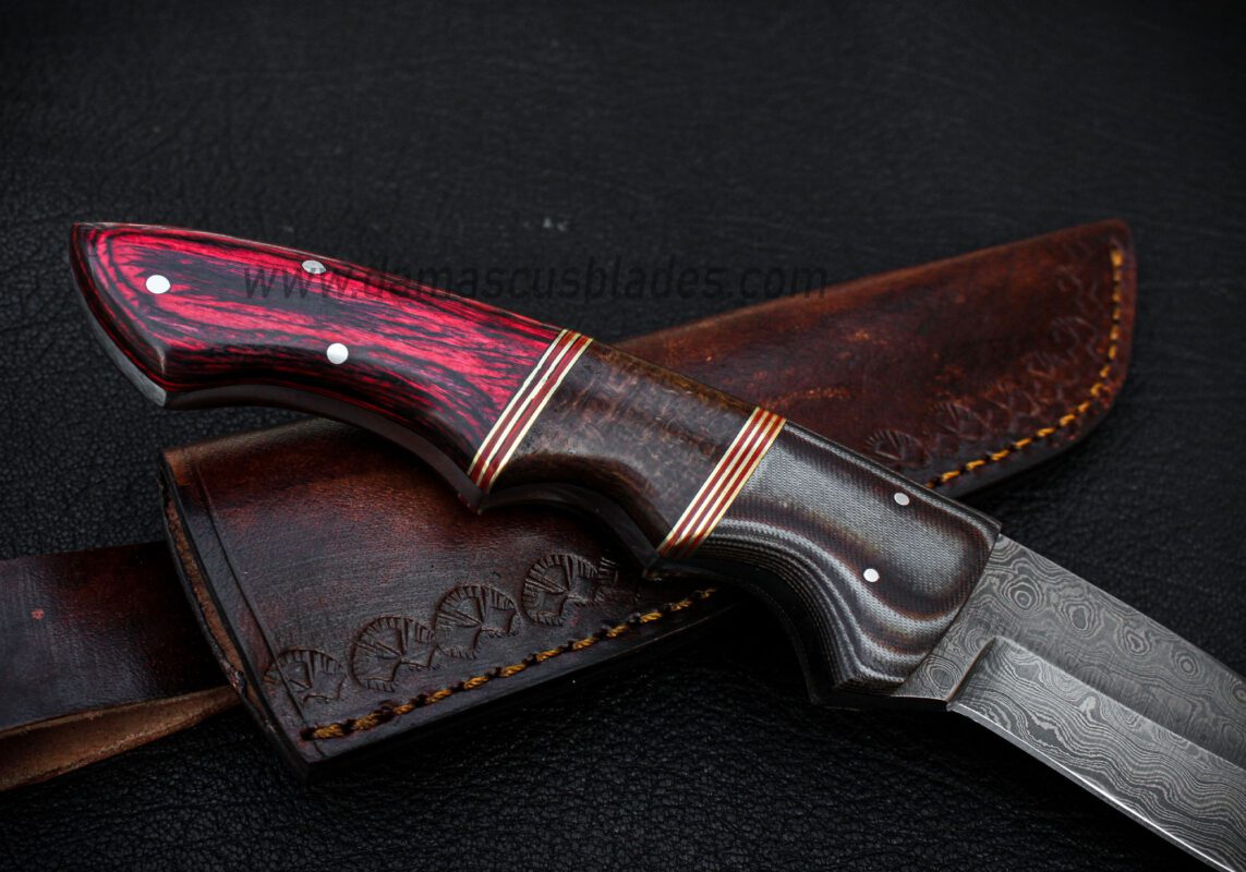 Hunting Knife Fixed Blade Skinning Knife with Leather Sheath | Damascus ...