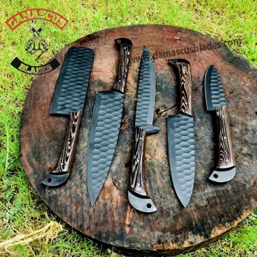 Full tang kitchen knives set with leather roll bag | Chef Knives Set