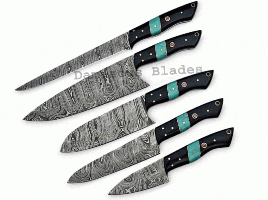 Turquoise Color Chef knife Set | Damascus Blades