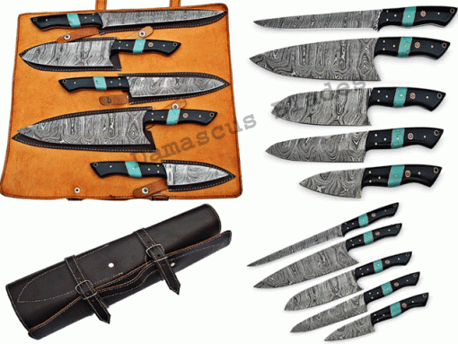 Turquoise Color Chef knife Set | Damascus Blades