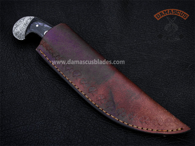 Full Tang Hunting Knife With Leather Sheath | Damascus Blades