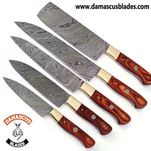 Damascus steel chef knife set with leather carry bag kitchen Knives