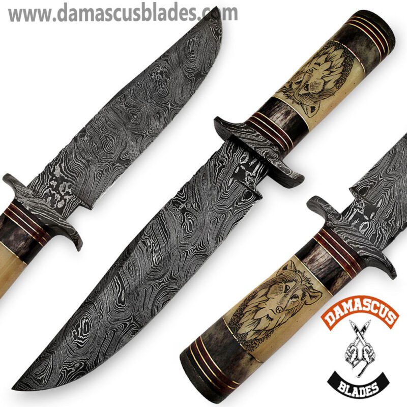 Twisted Damascus Bowie Knife with Sheath | Hunting Blade 2024