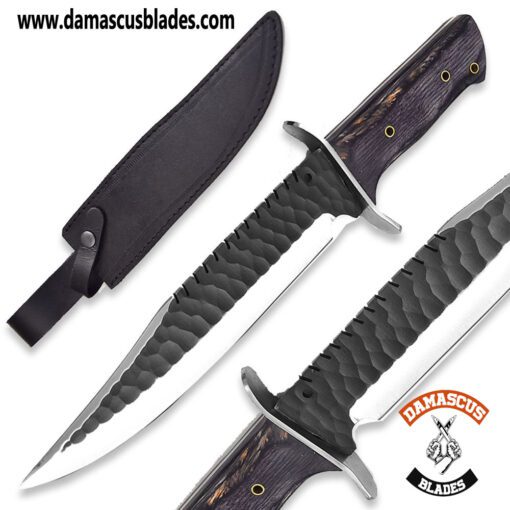 Twisted Damascus Bowie Knife with Sheath | Hunting Blade 2024