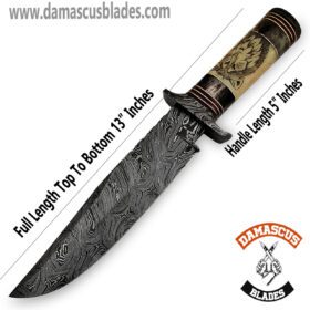 Twisted Damascus Bowie Knife with Sheath | Hunting Blade 2024