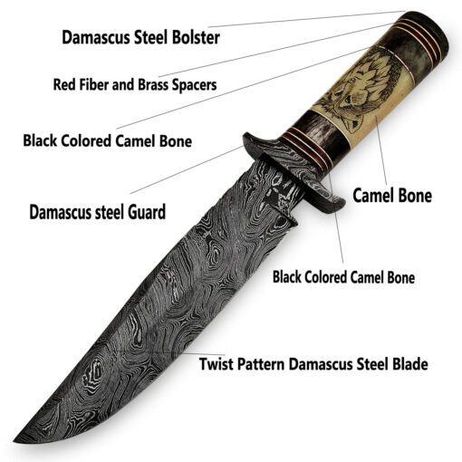 Twisted Damascus Bowie Knife with Sheath | Hunting Blade 2024