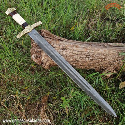 Real Damascus Steel Sword Viking Swords with Leather Sheath