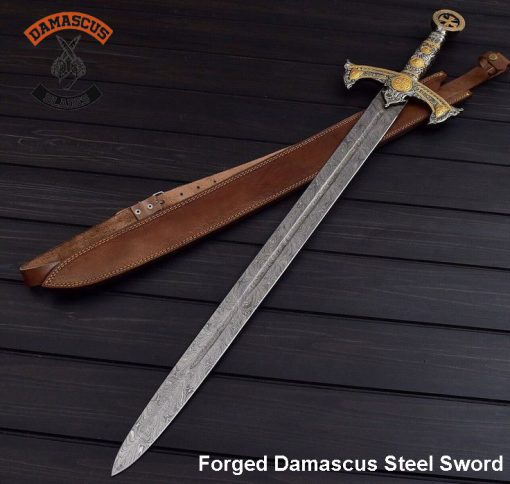 Damascus Steel Handmade Sword 32" Inches Sword with Sheath
