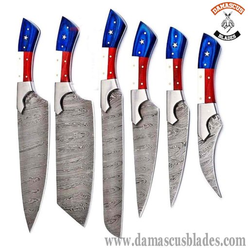 Texas Flag Handle Knives with Leather Bag | Damascus Blades 🎖️